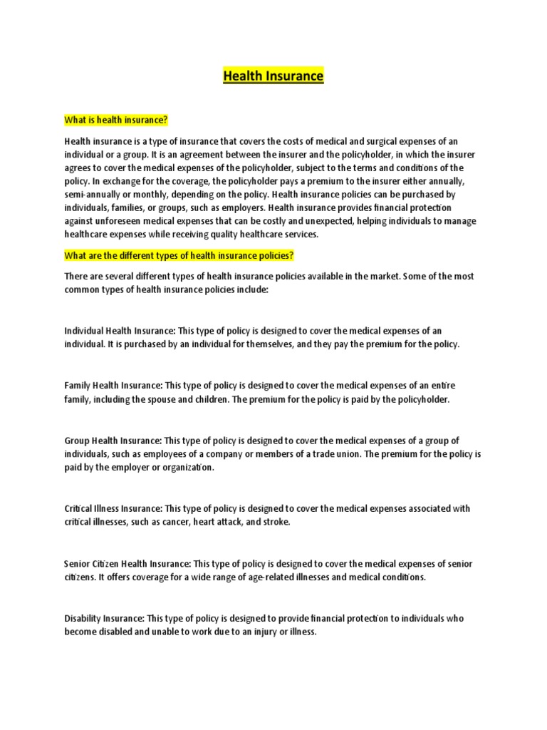 Health Insurance | PDF | Insurance | Pre Existing Condition