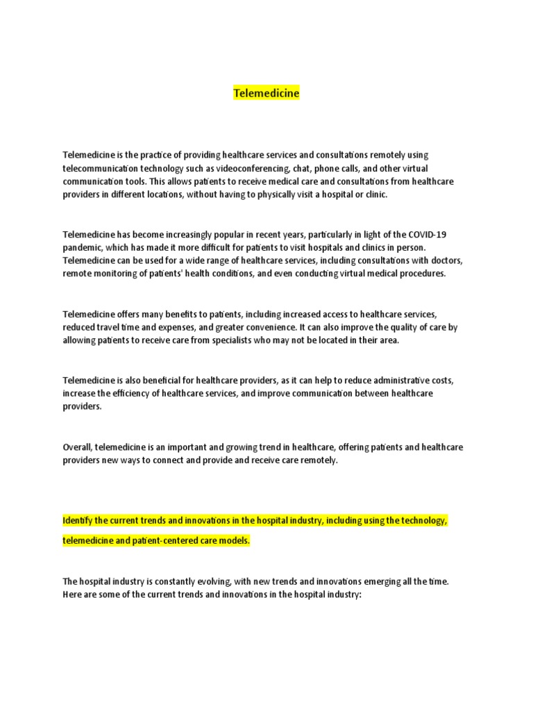 Telemedicine Pdf Health Care Patient