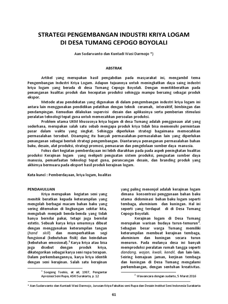 Strategi Pengembangan Kriya Logam Tumang | PDF | Seni
