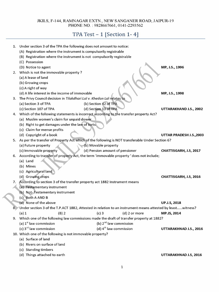 TPA Test 1-5 From JKILS Institute | PDF