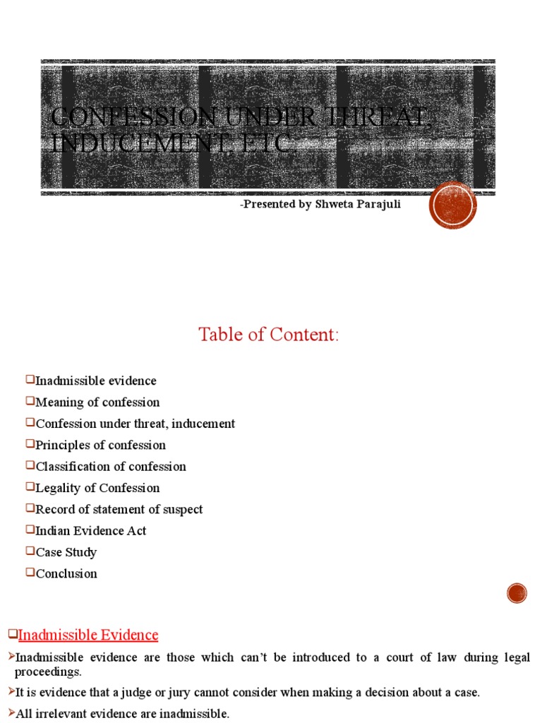 Inadmissible Evidence - Confession | PDF | Confession (Law) | Evidence ...