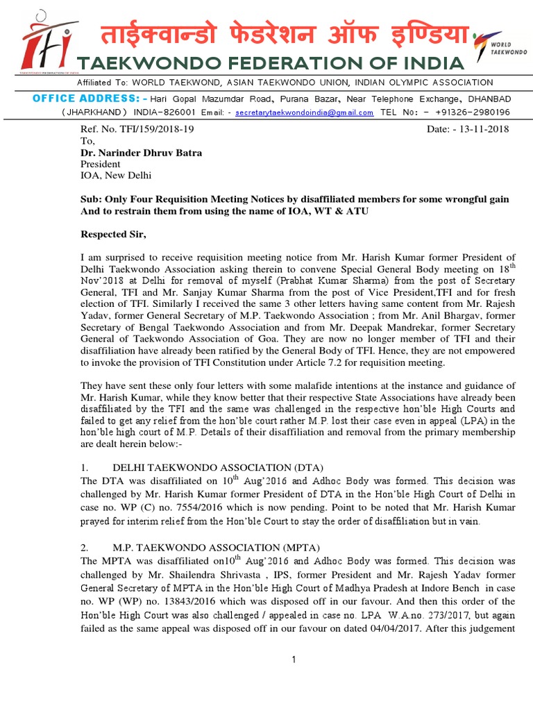 TFI Disaffiliation and Legal Dispute | PDF