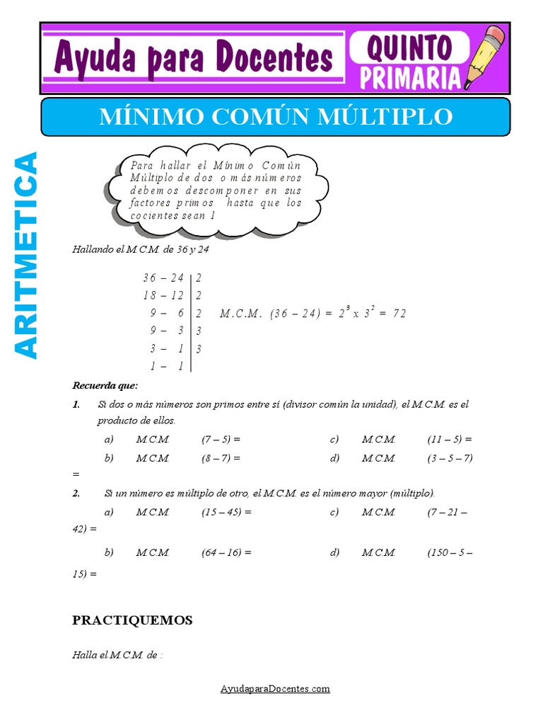 Actividades de Minimo Comun Multiplo para Quinto de Primaria | PDF