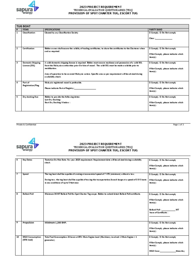 Form E - TEQ - Spot Charter Tug, Escort Tug | PDF