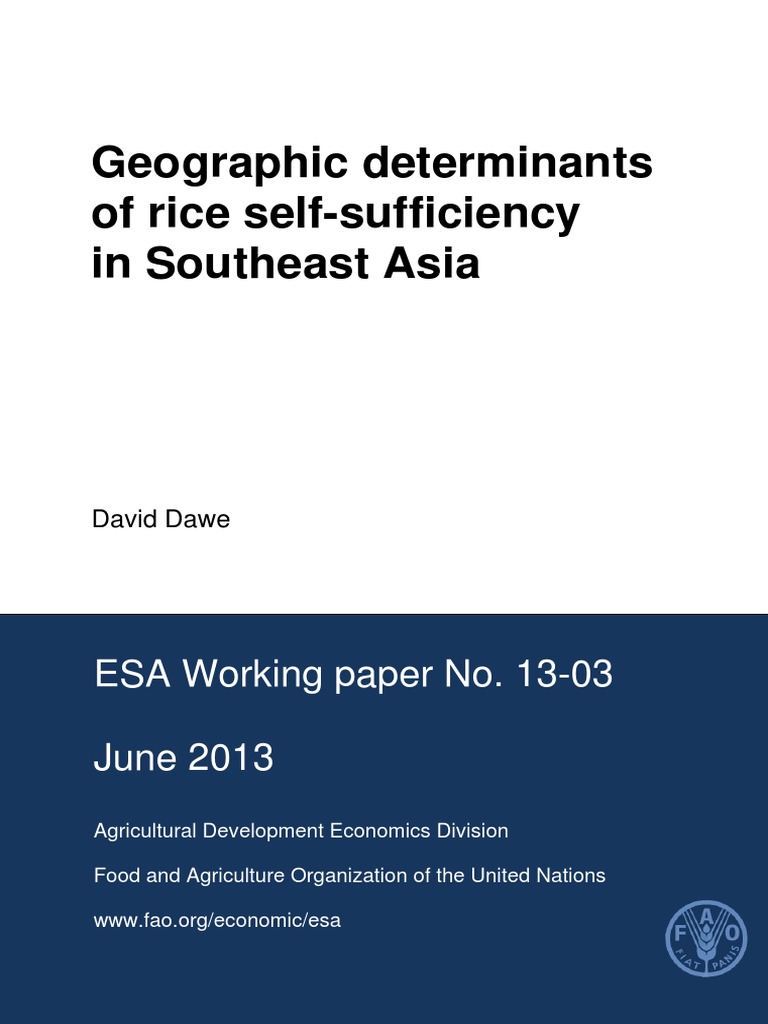 FAO ESA Geographic Determinants of Rice Self-Sufficiency in Southeast ... FAO ESA Geographic Determinants of Rice Self-Sufficiency in Southeast ...