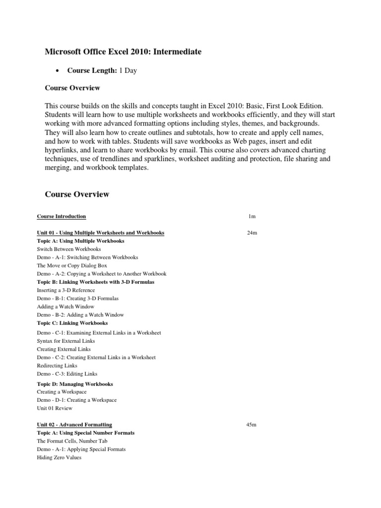 Excel 2010 Intermediate | PDF