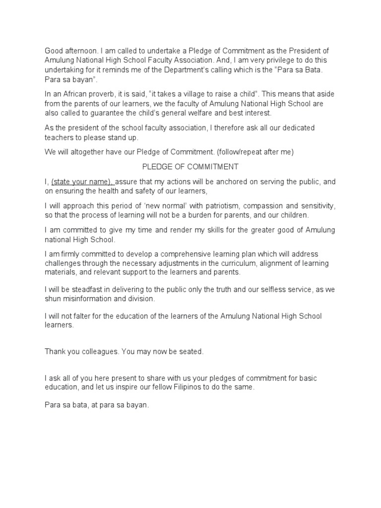Plegde of Commitment | PDF