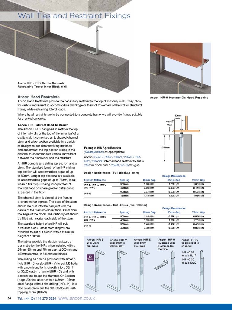 Wall Ties and Restraint Fixings: Ancon Head Restraints | PDF