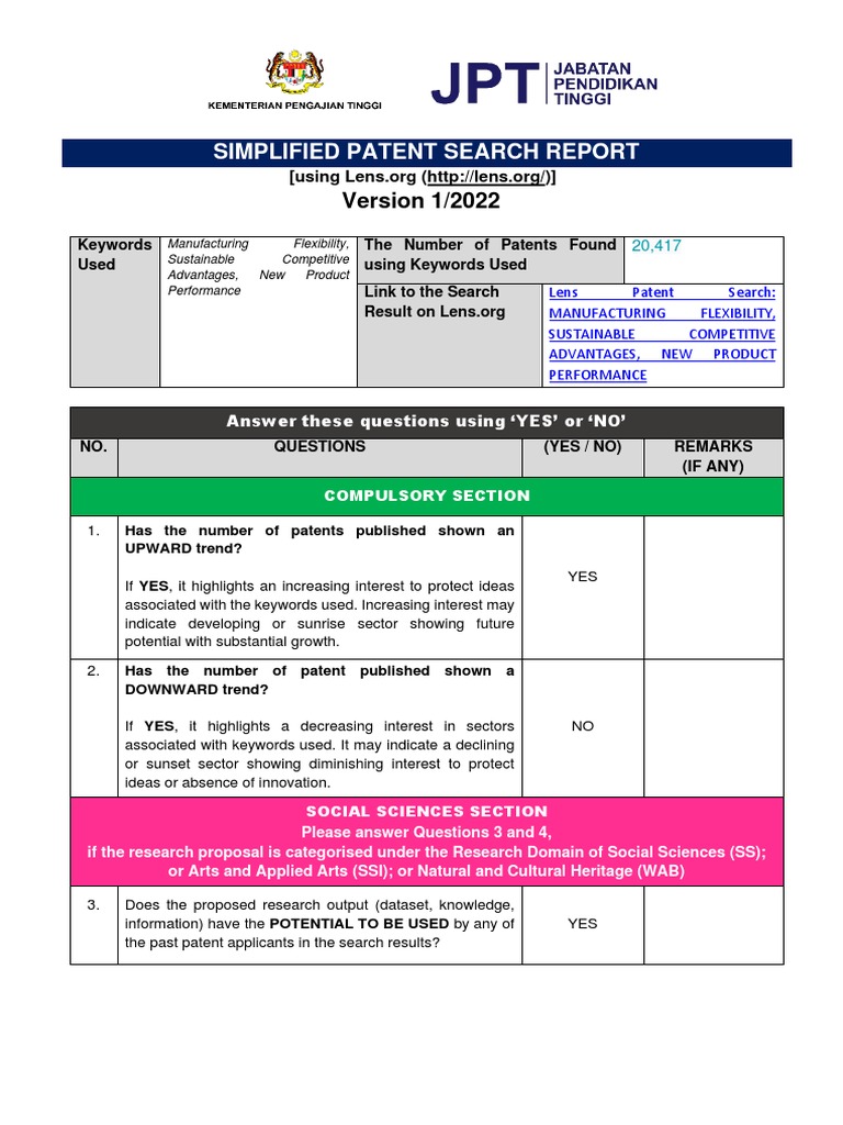 Simplified Patent Search Report (MyGRANTS) 2022 | PDF