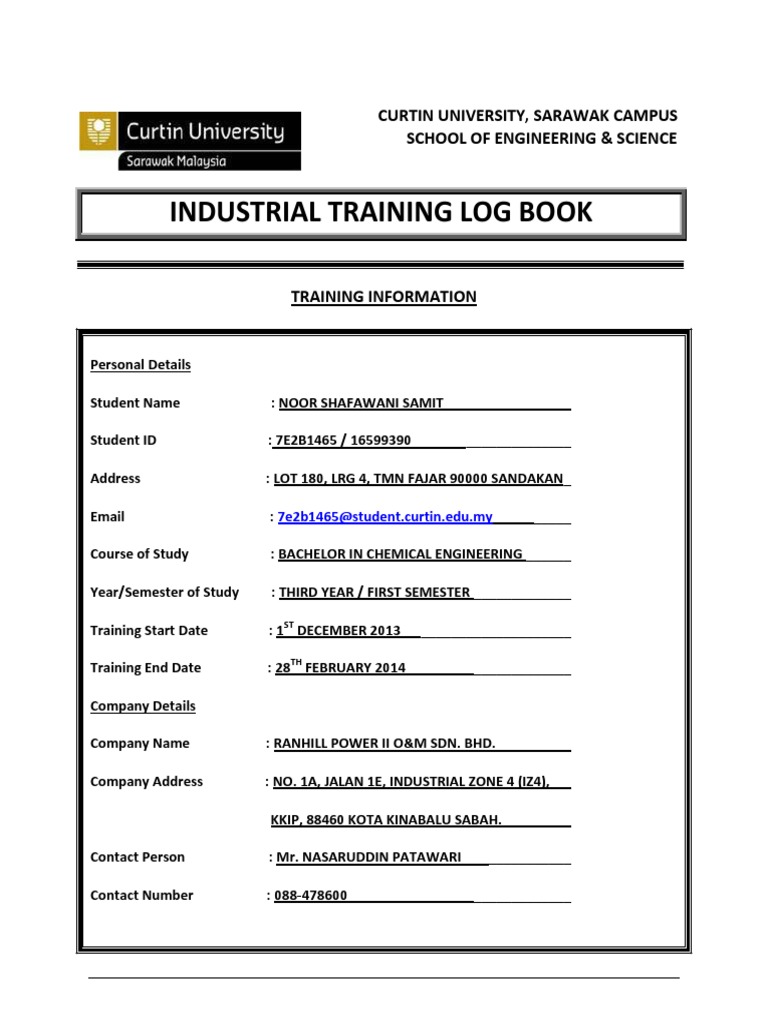 Industrial Training Log Book | PDF | Applied And Interdisciplinary Physics | Physical Chemistry