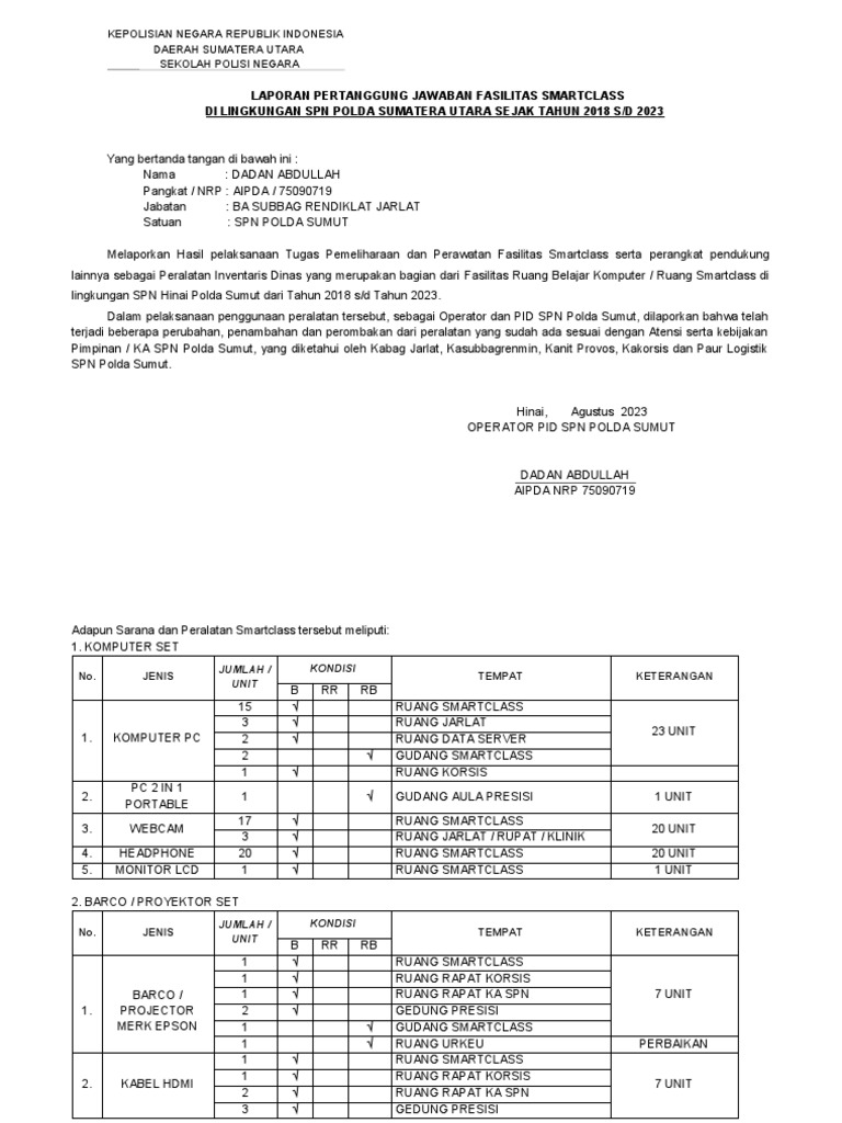 Data Peralatan Smart Class | PDF
