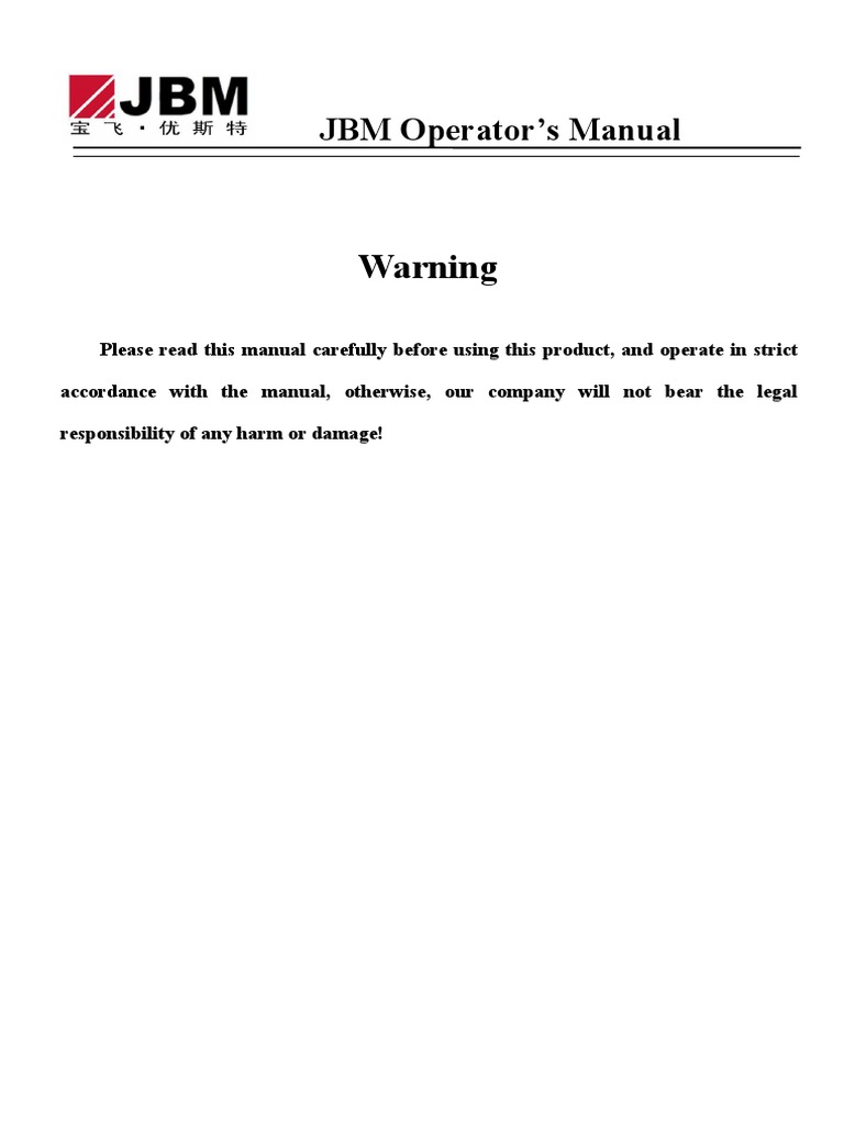 JBM Operator's Manual | PDF | Bearing (Mechanical) | Screw