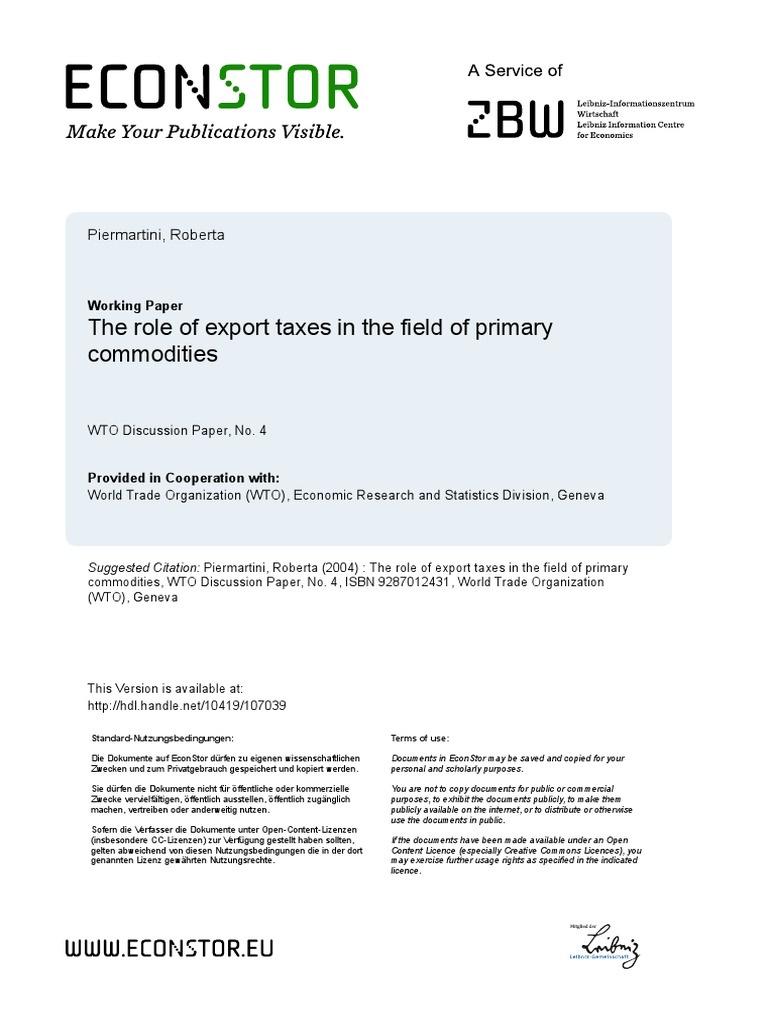 The Role of Export Taxes in The Field of Primary | PDF | Elasticity ...