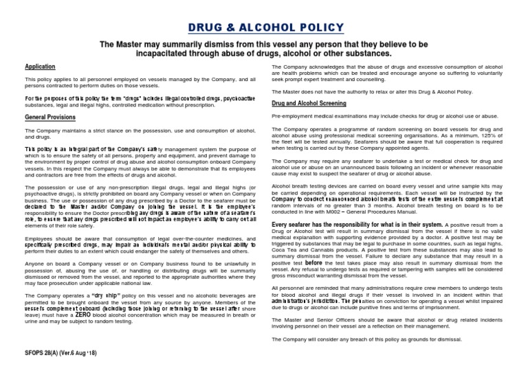 Company Drug & Alcohol Policy Overview | PDF | Drugs | Substance Abuse