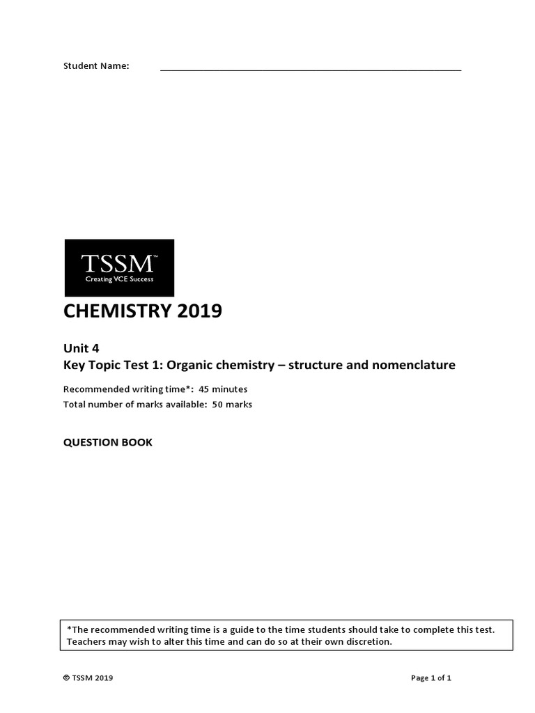 Organic Chemistry Test Pdf