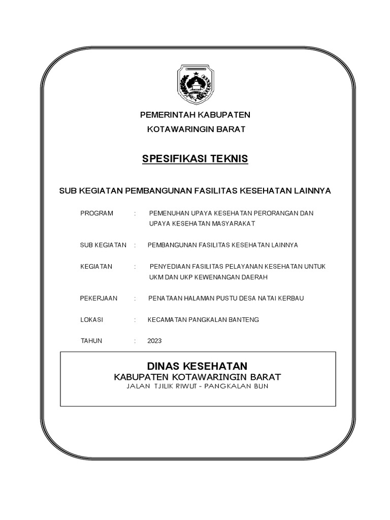 Spesifikasi Teknis Penataan Halaman Pustu Desa Natai Kerbau | PDF