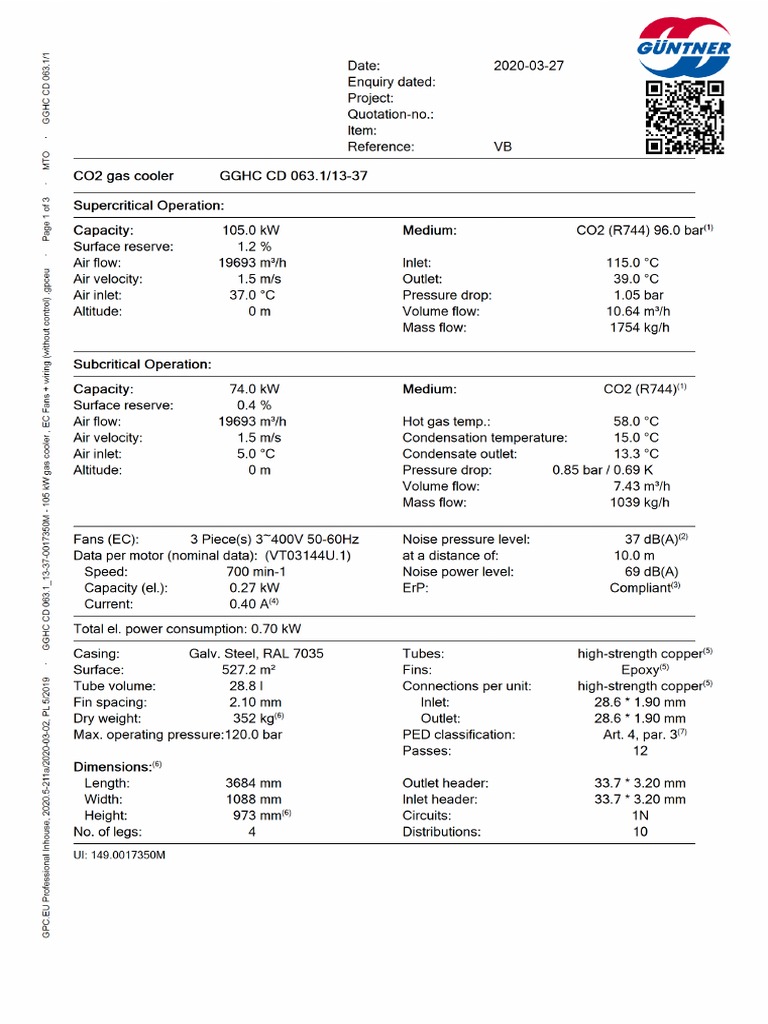 GGHC CD 063.1_13-37-0017350M - 105 kW gas cooler , EC Fans + wiring ...