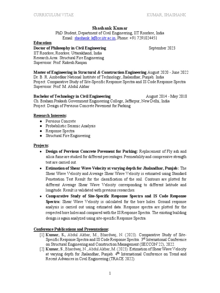 Shashank Kumar CV | PDF | Engineering | Physical Sciences