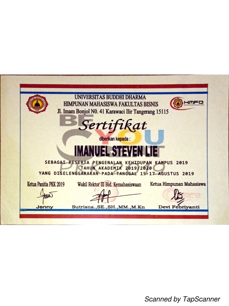 Imanuel Steven Lie Sertifikat PKK | PDF