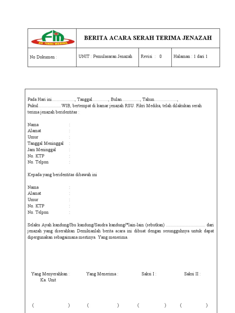 Form Berita Acara Jenazah | PDF
