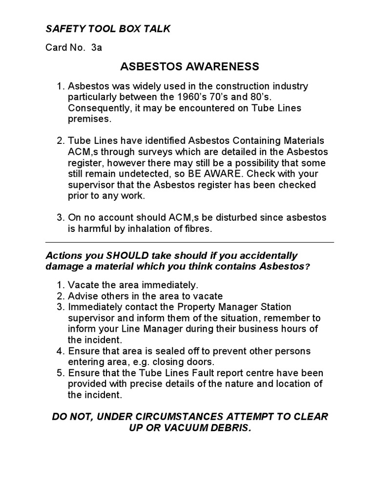 Asbestos Awareness Toolbox Talk Guide | PDF