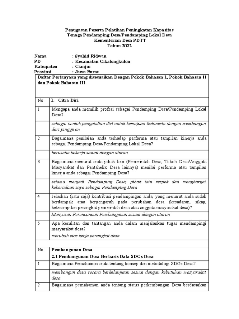 Form Penugasan Peserta Pelatihan Peningkatan Kapasitas TPP 2022 | PDF