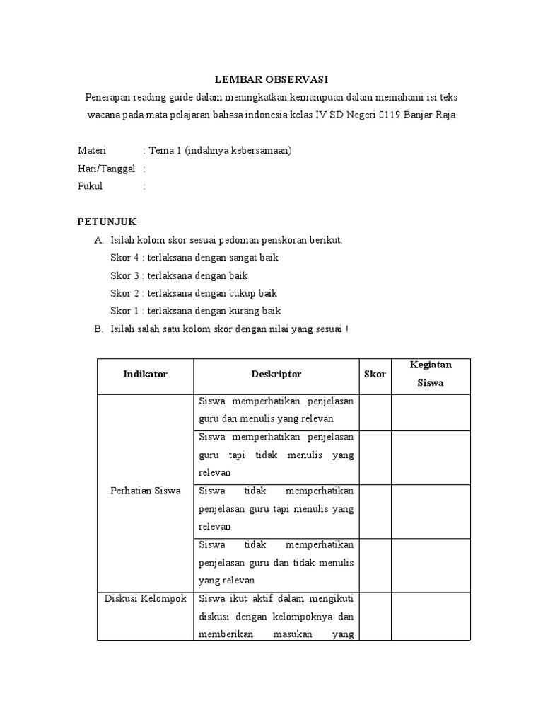 LEMBAR OBSERVASI Siswa | PDF | Karier & Perkembangan | Seni & Disiplin Bahasa