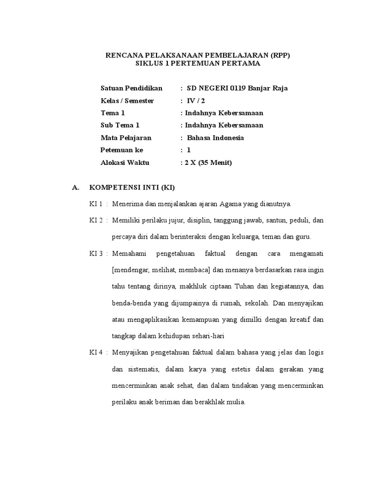 RPP Kls IV 1 | PDF