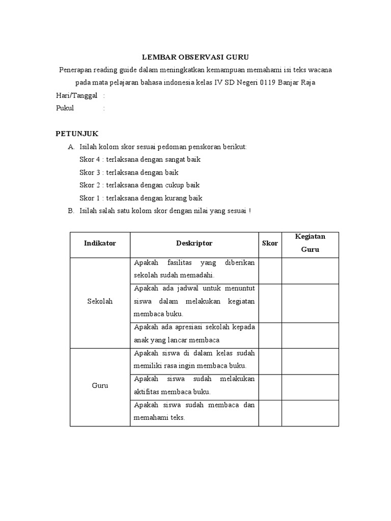 Lembar Observasi Guru | PDF