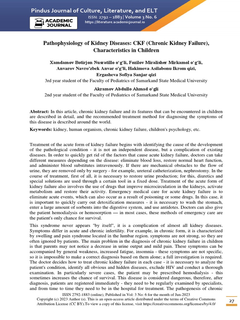 Pathophysiology of Kidney Diseases: CKF (Chronic Kidney Failure ...