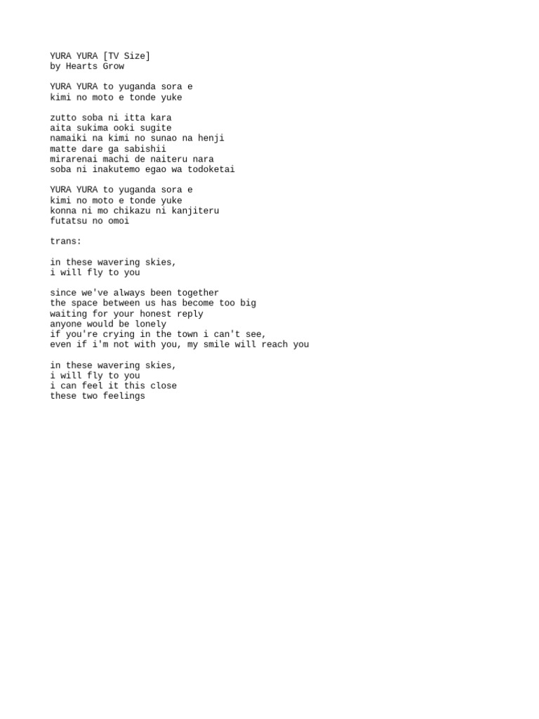 Yura Yura Lyrics | PDF