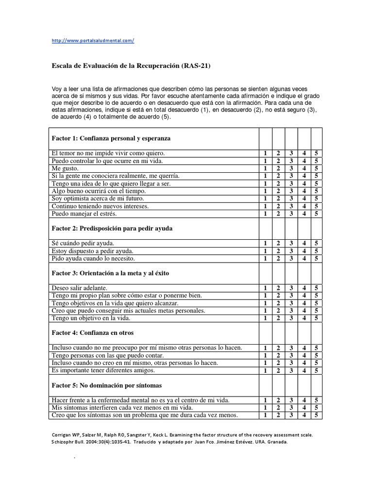 Escala de Evaluacion de La Recuperacion RAS | PDF | Sicología