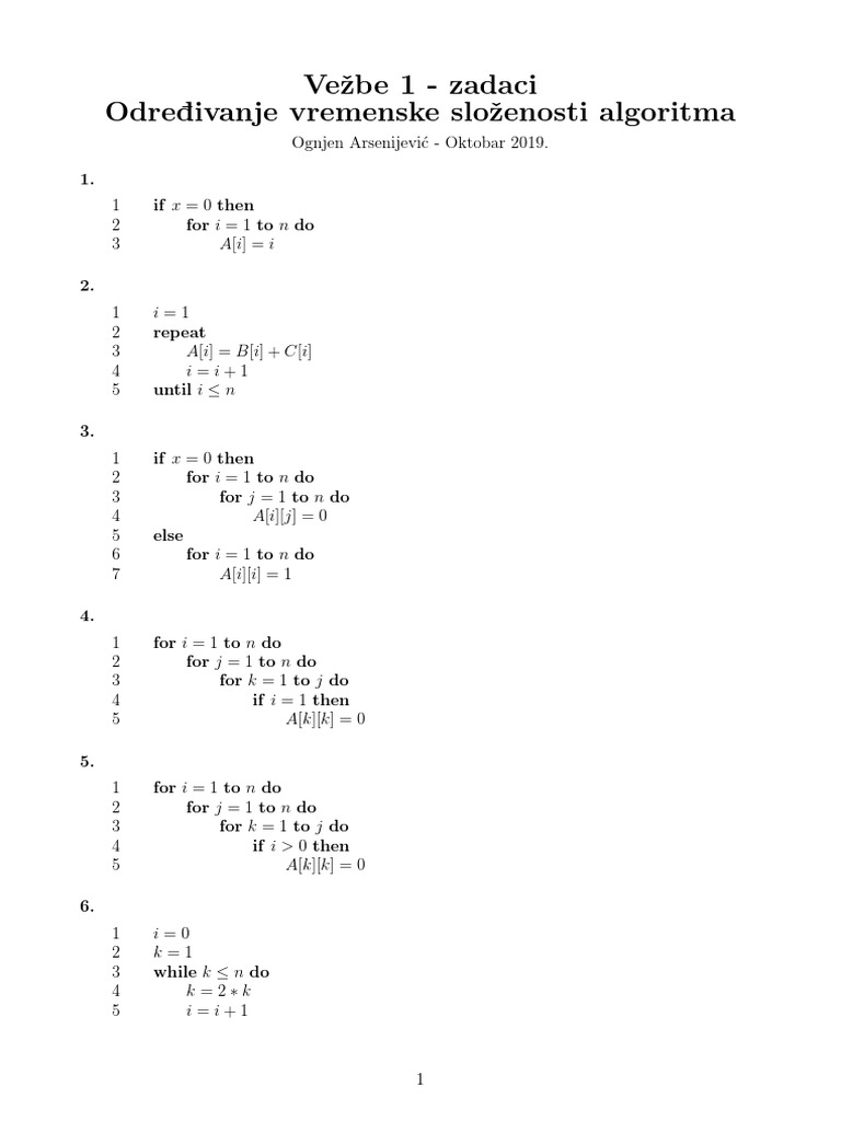Vezbe 1 - Zadaci - Odredjivanje Vremenske Slozenosti Algoritma | PDF