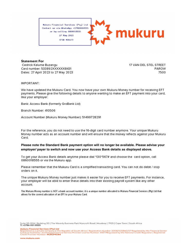 Mukuru Card Update Notice | PDF