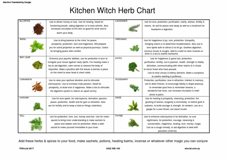 Kitchen Witch Herb Uses Chart | PDF