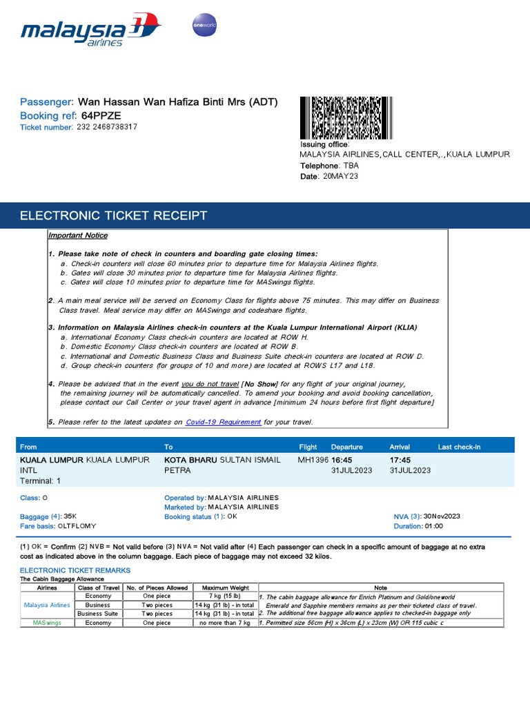 Your Electronic Ticket-EMD Receipt | PDF | Aviation | Airlines