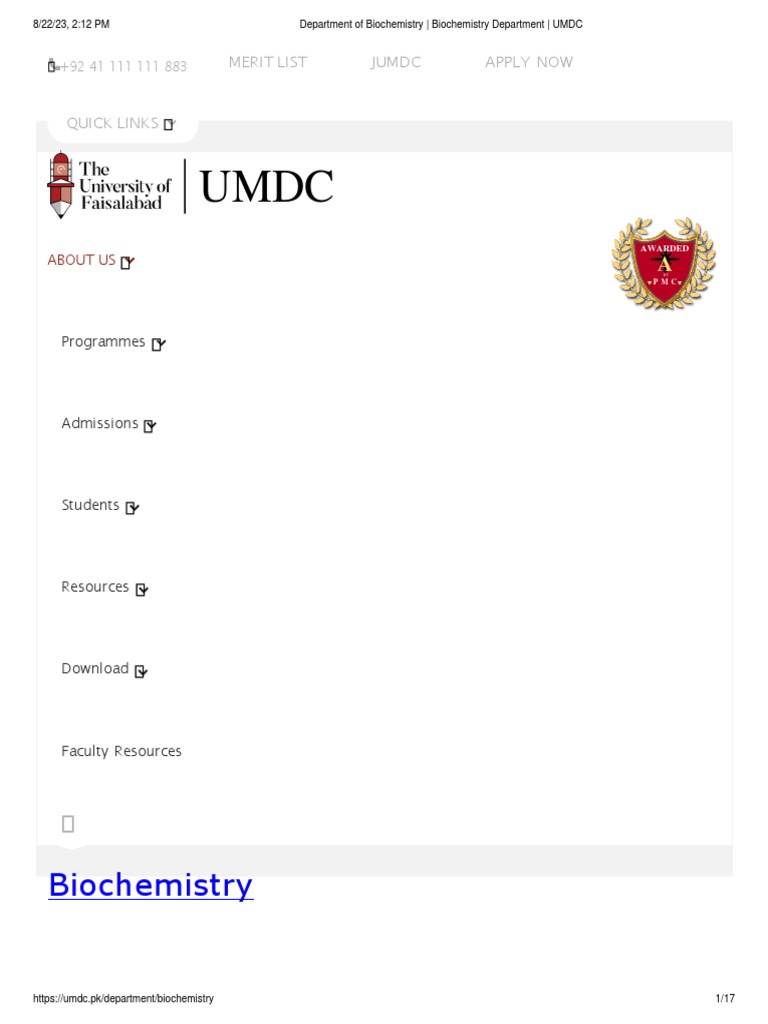 Department of Biochemistry - Biochemistry Department - UMDC | PDF ...