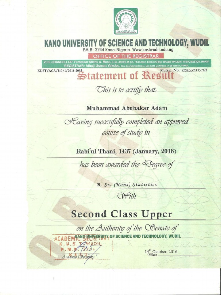 Statement of Result | PDF