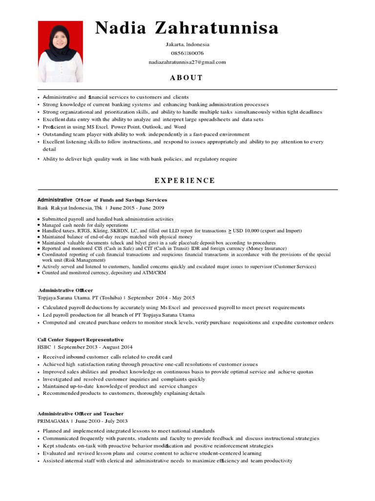 CV Nadia Zahratunnisa | PDF