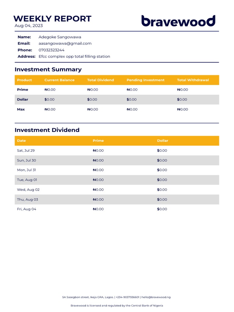 Bravewood Weekly Report | PDF