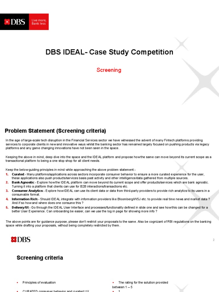 DBS IDEAL CURATED - Case Study - Screening Solution V1 | PDF ...