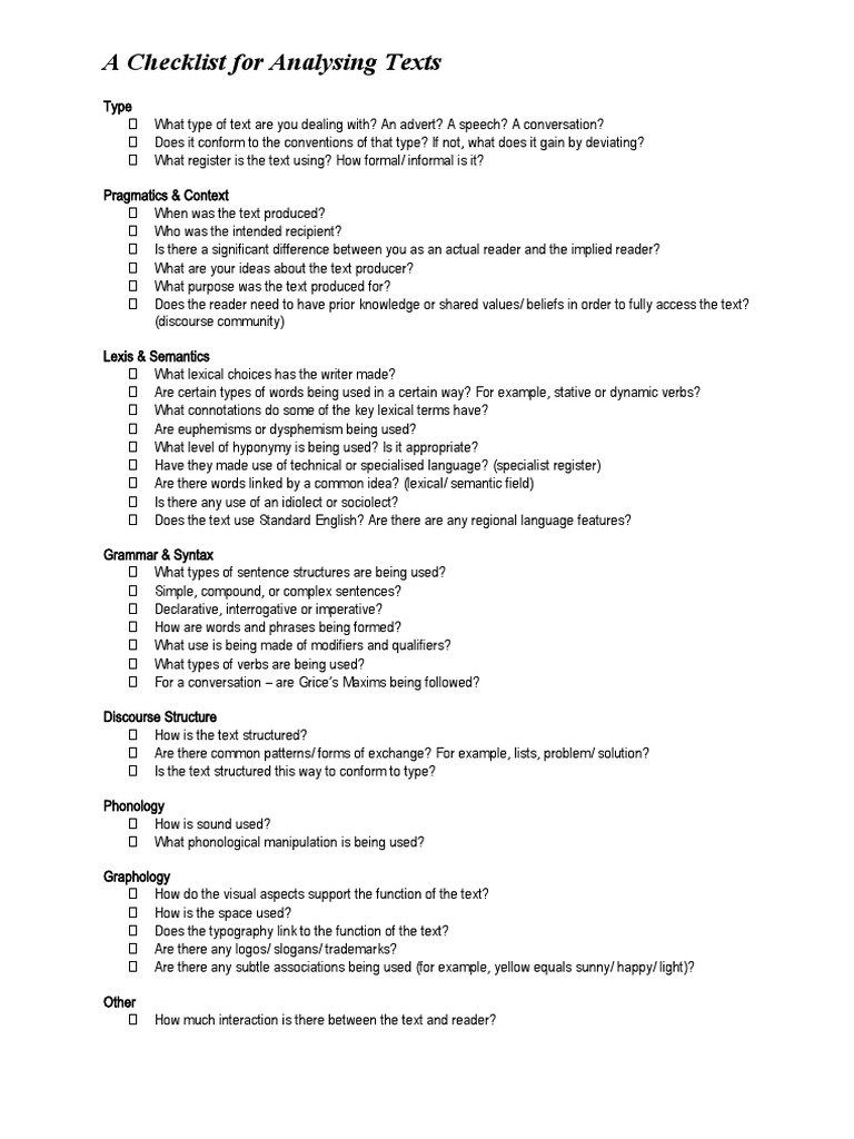 Questions To Ask When Analysing Texts | PDF | Career & Growth