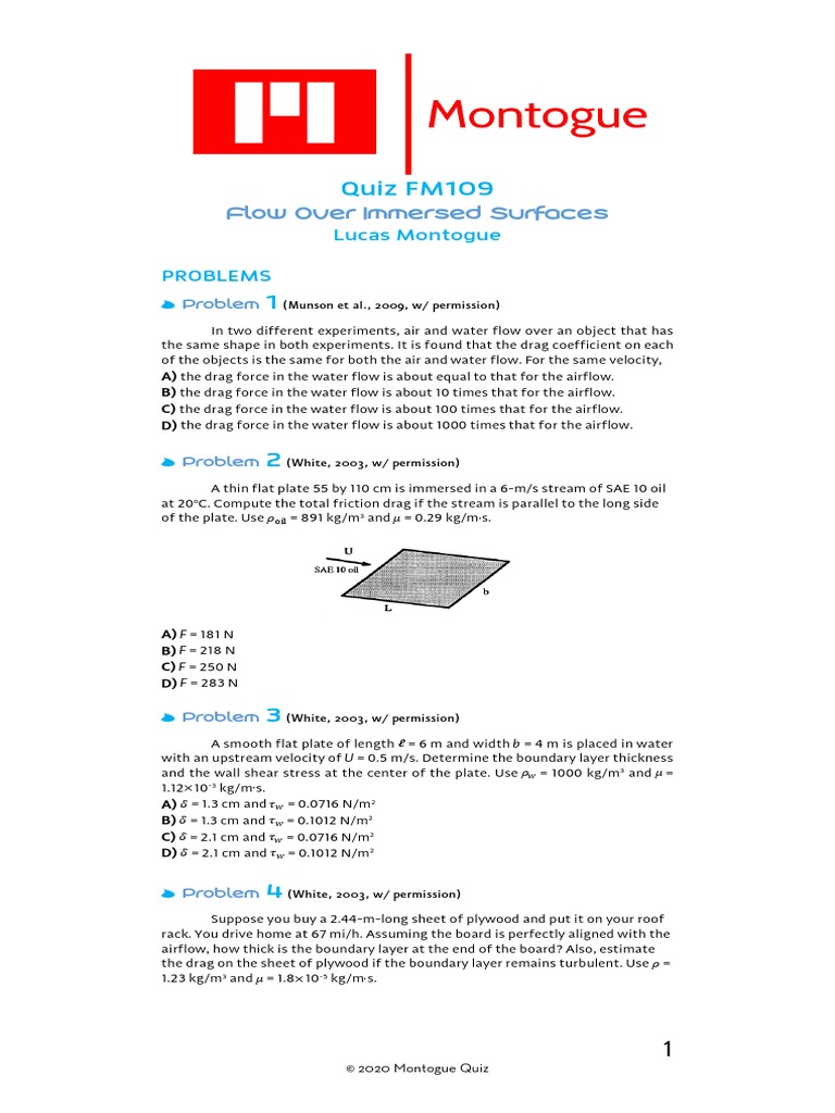 Flow Over Immersed Surfaces Quiz | PDF | Teaching Methods & Materials ...