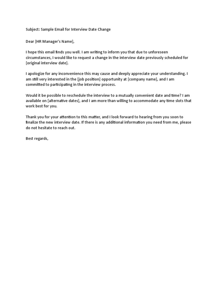 Sample Email For Interview Date Change | PDF
