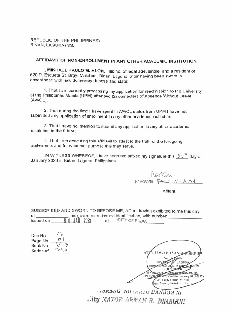 Affidavit of Non-Enrollment | PDF