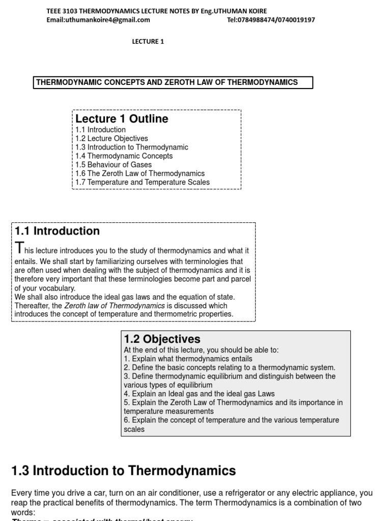 Thermodynamics Lecture 1 | PDF | Gases | Temperature