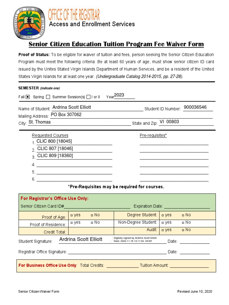 Senior Citizen Tuition Waiver Fall 2023 | PDF | Government