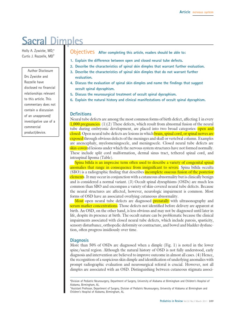 Guidelines for Evaluating Sacral Dimples | PDF