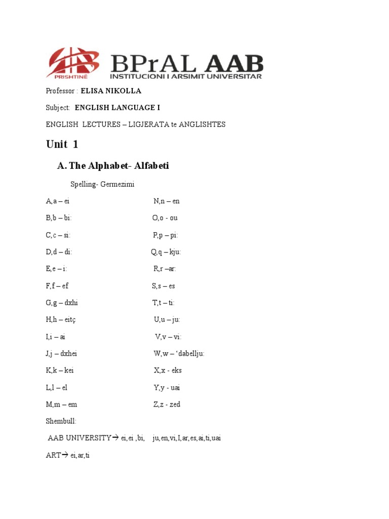 Unit 1: A. The Alphabet-Alfabeti | PDF | Language Arts & Discipline | Art