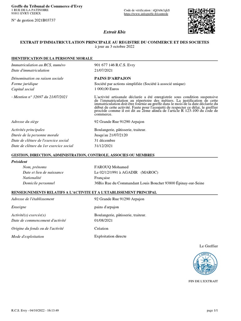 7801 Extrait RCS | PDF